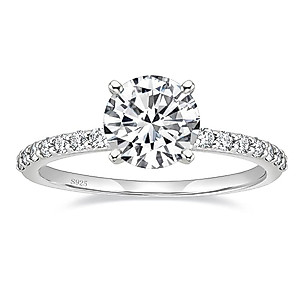 EAMTI 925 Sterling Silver 1.25 CT Round Solitaire Cubic Zirconia Engagement Ring Halo Promise Ring Size 7.5
