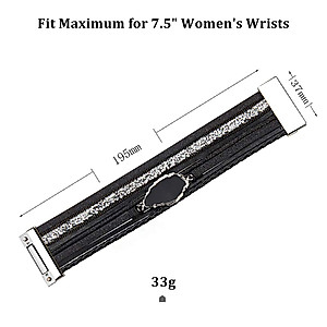 AZORA Leather Cuff Bracelet Multi Rope Wrap Bangle with Pearl Metallic Heart Cuffs Bracelets for Women (Black-cuff bangle bracelets)