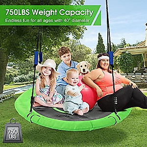40 Inch Flying Saucer Tree Swing for Kids, 750lb Round Indoor Outdoor Swing Set with Foam Handle,Circle Swing with Steel Frame Adjustable Rope