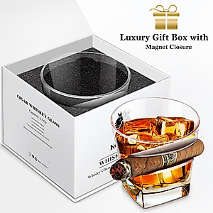 Kollea Gifts for Men Who Have Everything, 15 Oz Premium Whiskey Cigar Glass with Rest Holder, Old Fashioned Whiskey Glass, Cool Christmas Birthday Gifts for Dad, Brother, Retirement Party Accessories