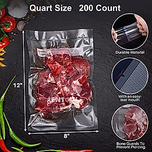 AENTGIU Vacuum Sealer Bags for Food, 200Pcs Quart Size 8" x 12", BPA Free PreCut Vacuum Storage Bags For Food Saver, Seal a Meal, Freezer Bags Space Saver for Vac Storage, Meal Prep or Sous Vide