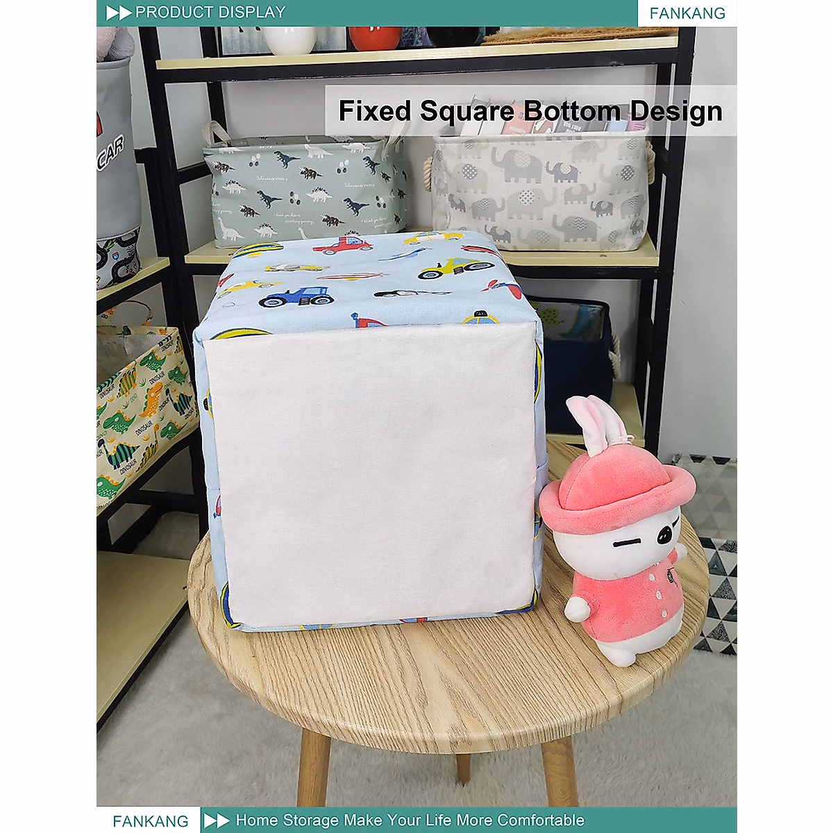 FANKANG Square Nursery Hamper Storage Bins Canvas Laundry Basket Foldable with Waterproof PE Coating Storage Baskets Gift Baskets for Children, Office, Bedroom, Clothes（Square-Car ）