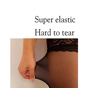 RSLOVE Women's Lace Top Thigh High Sheer Stockings Antiskid Silicone Ultra Shimmery Pantyhose Black One Size