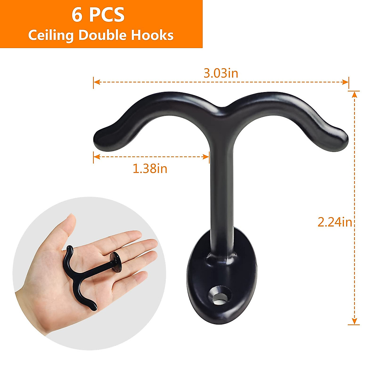 BAMI-LEE House Zinc Alloy Double Prong Ceiling Hook,6 pcs Under The Table Hook Coat Hook for Closet Top Bathroom Kitchen Cabinet Garage
