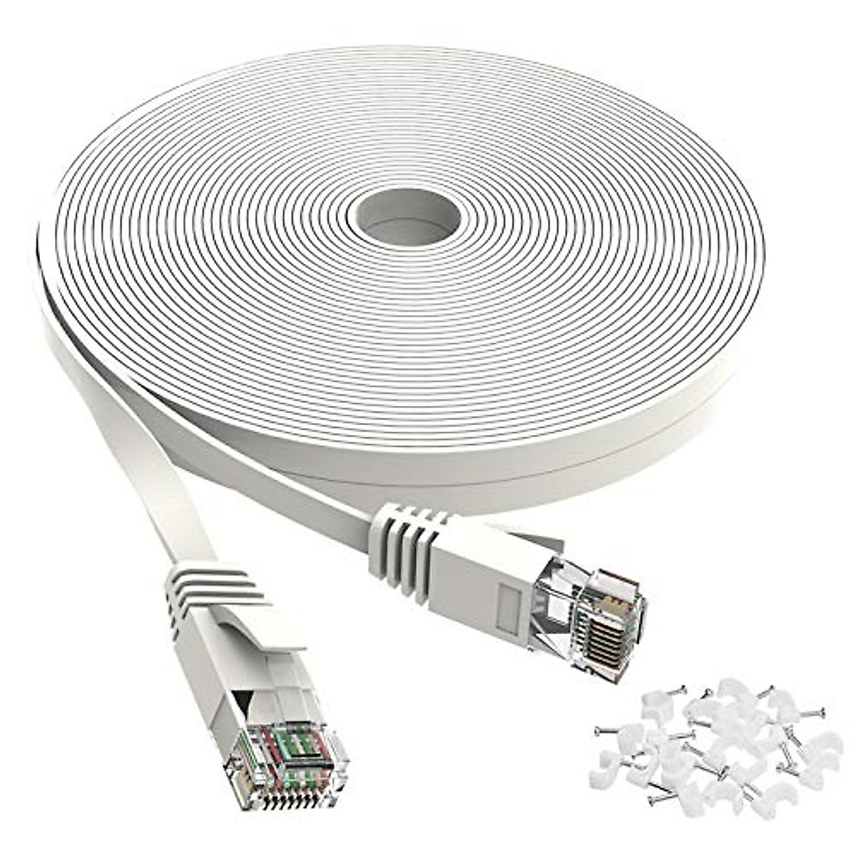 Cat 6 Ethernet Cable 15 ft, Outdoor&Indoor 10Gbps Support Cat7 Network, Flat Internet RJ45 LAN Patch Cords, Solid Cat6 High Speed Computer Wire with Clips for Router, Modem, PS4/5, Xbox, Gaming, White
