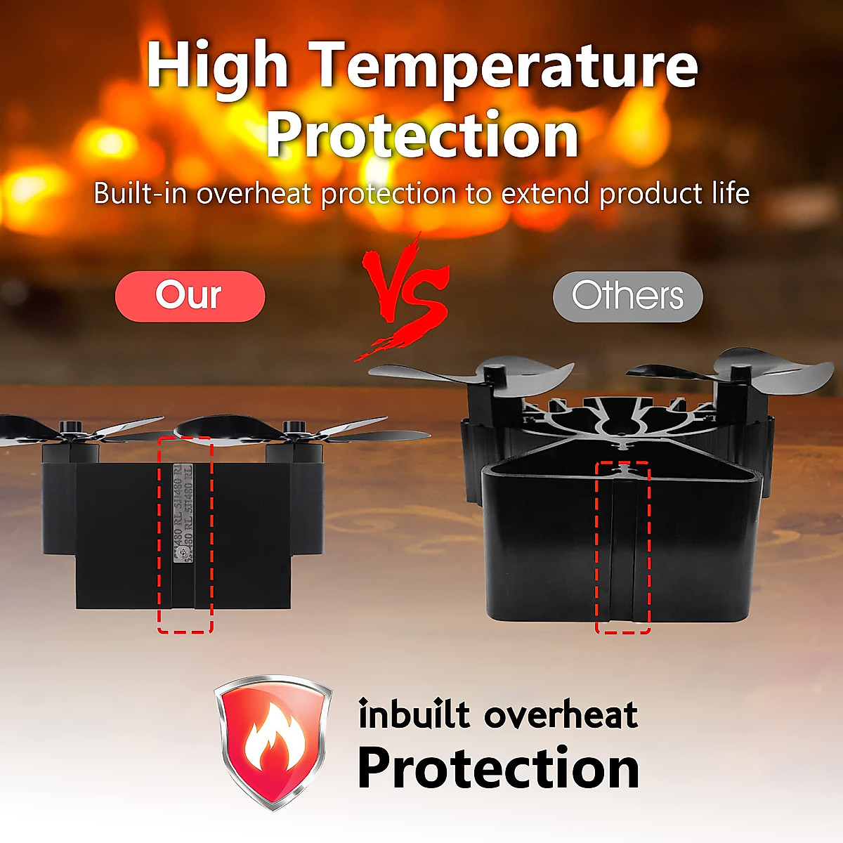 Xmasneed Wood Stove Fan Heat Powered Fireplace Fan, Thermoelectric Fan Eco Fans for Wood Burning/Pellet/Log Burner, Enhanced Dual Motor (Include Accessories Magnetic Stove Thermometer)