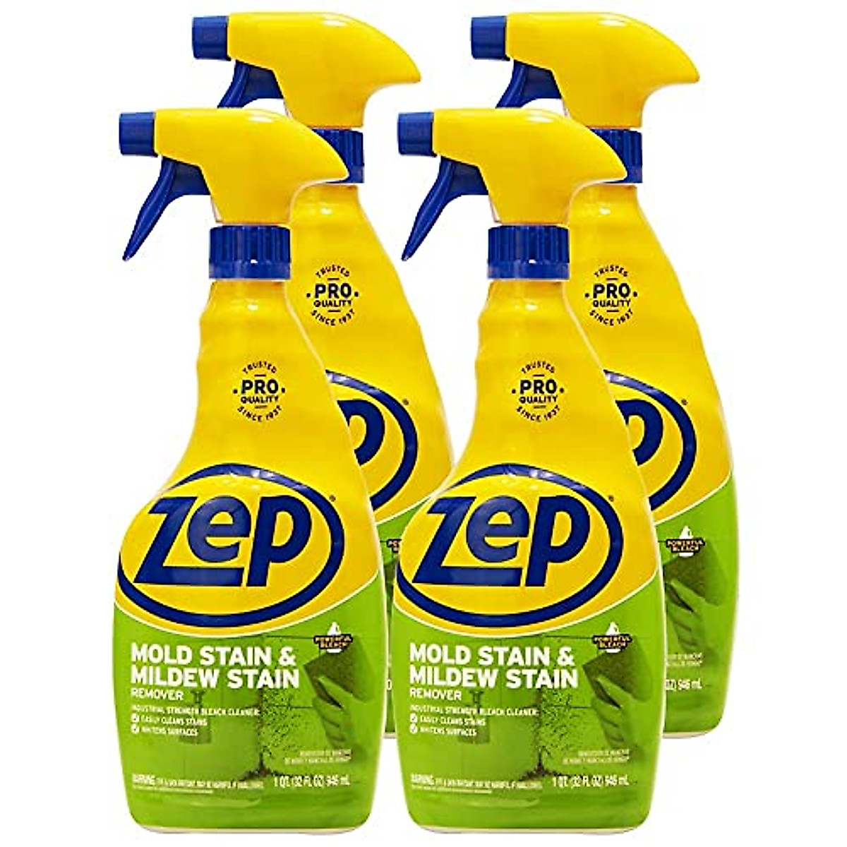 Zep Mold Stain and Mildew Stain Remover - 32 oz (Pack of 4) ZUMILDEW32 - Professional Strength No Scrub Formula