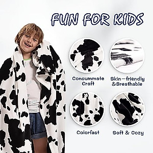 SOCHOW Cow Print Fleece Throw Blanket for Sofa Couch, Soft Lightweight Cozy Warm Home Decor Flannel Blanket, Cute Animal Blanket for Kids Boys Girls, Black 50 x 60 Inches