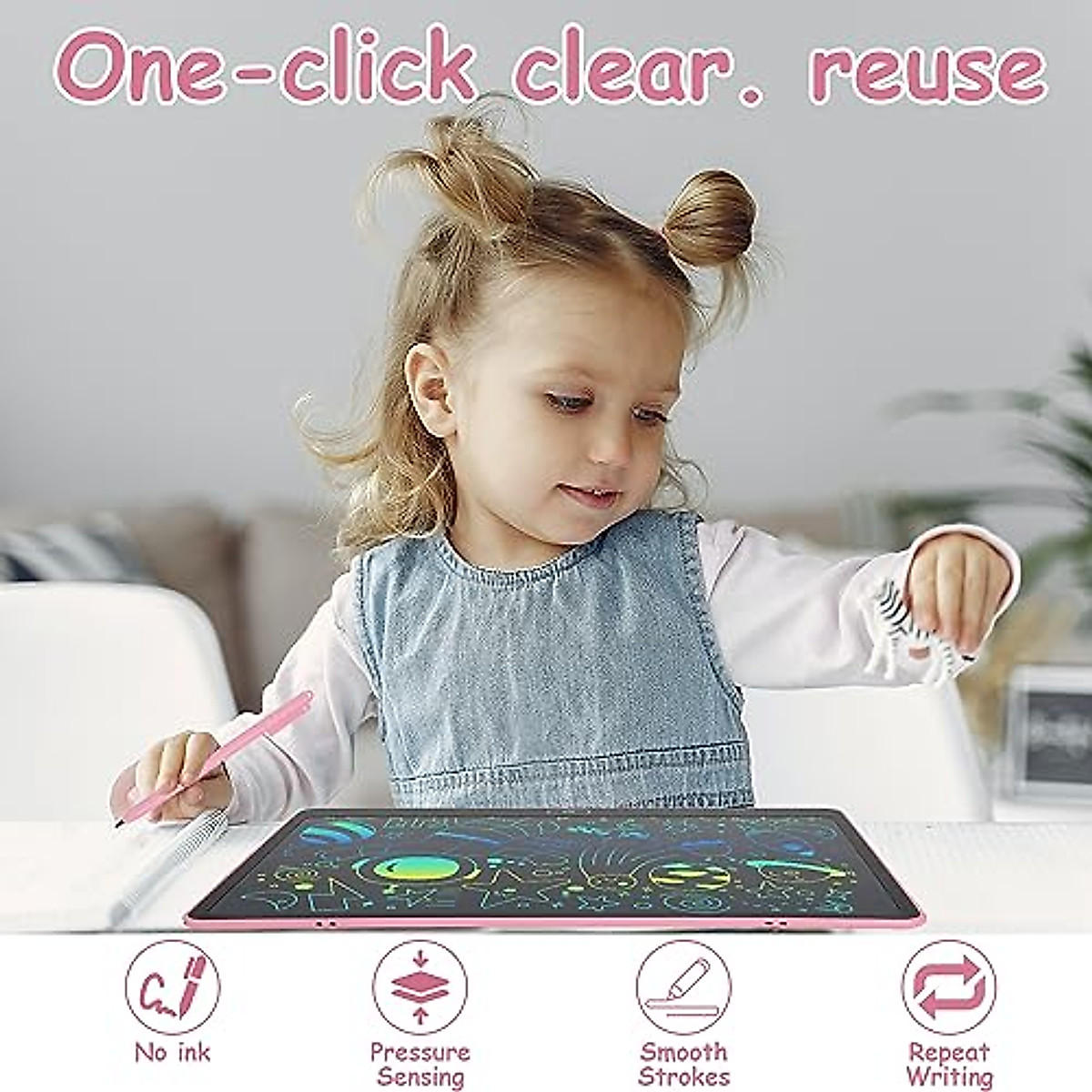 Writing Tablet for Kids 16 Inch LCD Kids Drawing Tablet Large Screen Erasable Drawing Colorful Doodle Board Learning Educational Toy Gift for 3 4 5 6 7 Year Old Girls Boys (Blue)