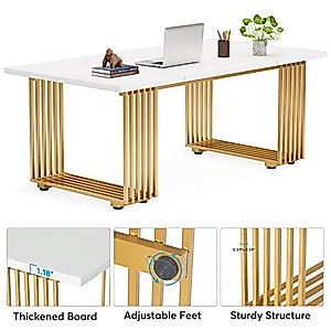 Tribesigns 70.9" Modern Office Desk, Wooden Computer Desk, White Executive Desk with Gold Metal Legs, Large Workstation for Home Office, Study Writing Desk, Small Conference Table for Meeting Room
