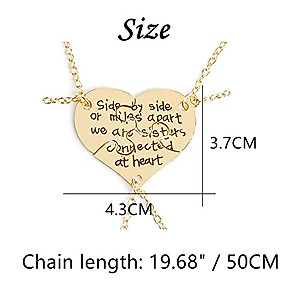 3 Pcs Best Friends Forever Engraved Necklace Broken Heart Charm Pendant Set BFF Friendship Necklace (Gold - " We are sisters connected at heart ")