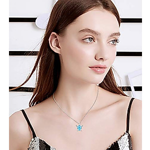 MILACOLATO Sea Turtle Pendant Necklace 18K White Gold Plated Sterling Silver Box Chain with Created-Opal Sea Turtle Charms Pendant Cute Animal Jewelry Birthday Gifts for Women Girls Mom Daughter