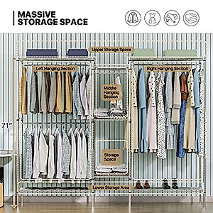 MoNiBloom Clothes Rack Heavy Duty 85.5 Inch Tall Garment Rack for Hanging Clothes, Metal Clothing Rack, Compact Freestanding Wardrobe Closet with 4 Hang Rods for Home Bedroom, Load 1000 lbs