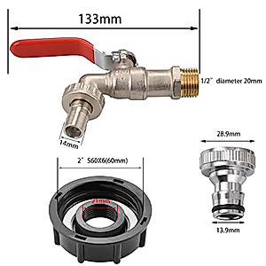 Wantmatch 275-330 Gallon IBC Tote Tank Adapter, Fine Thread + Brass Spigot faucet,Replacement Valve Fitting for Garden Hose Connection to IBC Tote