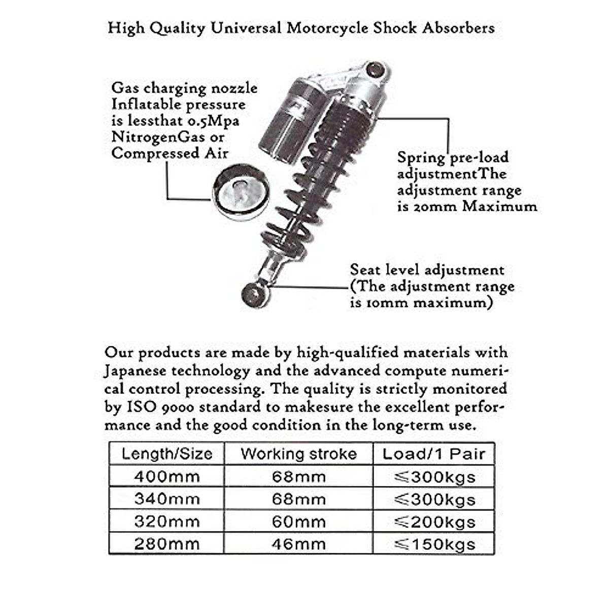 GZYF Pair 400mm Motorcycle ATV Shock Absorbers Universal Fits for Honda, for Yamaha, for Suzuki, for Kawasaki ATV Go Kart Quad Dirt Sport Bikes