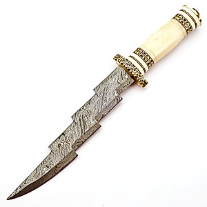 Skokie Knives Custom Damascus Steel Hunting Knife Camel Bone Handle-Handmade Premium Quality Edge Fixed Blade–Multipurpose–Ideal for Survival Camping Hiking Outdoor Every Day Carry Professional