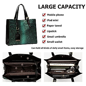 myfriday 3pcs Vegan Leather Tote Shoulder Bag for Women, Snake Pattern Large Top Handle Bags Set