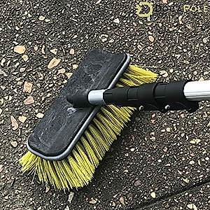 DocaPole Hard Bristle Deck Brush and Bi-Level Scrub Brush Extension Pole Attachment (11”) | Long Handle Scrub Brush and Deck Brush for Deck, House Siding, Brick, Concrete and More (Pole Not Included)