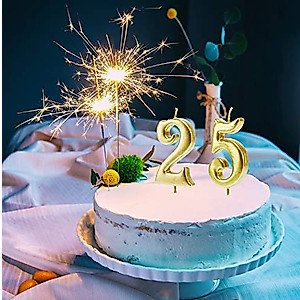 Bailym Gold 25th Birthday Candles, Number 25 Cake Topper for Birthday Decorations