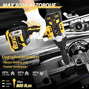 JEXUGK 800N.m Cordless Impact Wrench, 600Ft-lbs 1/2 inch Electric Impact Gun, High Torque Brushless Impact Wrench w/ 2x 4.0Ah Battery, Fast Charger & 5 Sockets for Car Lawn Mower