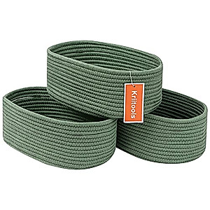 Kriitools Shelf Storage Baskets for Organizing|Decorative Basket for Closet Storage|Toy Baskets&Bins|Small Woven Rope Baskets-13x8.66x5.11’’,Durable&Stylish,Oval 3 Packs Green