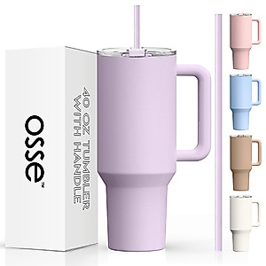 osse 40oz Tumbler with Handle and Straw Lid | Double Wall Vacuum Reusable Stainless Steel Insulated Water Bottle Travel Mug Cup | Modern Insulated Tumblers Cupholder Friendly (Orchid)