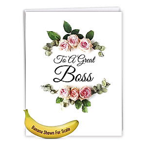 The Best Card Company Jumbo Boss's Day Greeting Card From Us 8.5 x 11 Inch with Envelope (1 Pack) Oversize Jumbo Co-Worker Elegant flowers J4175ABOG-US