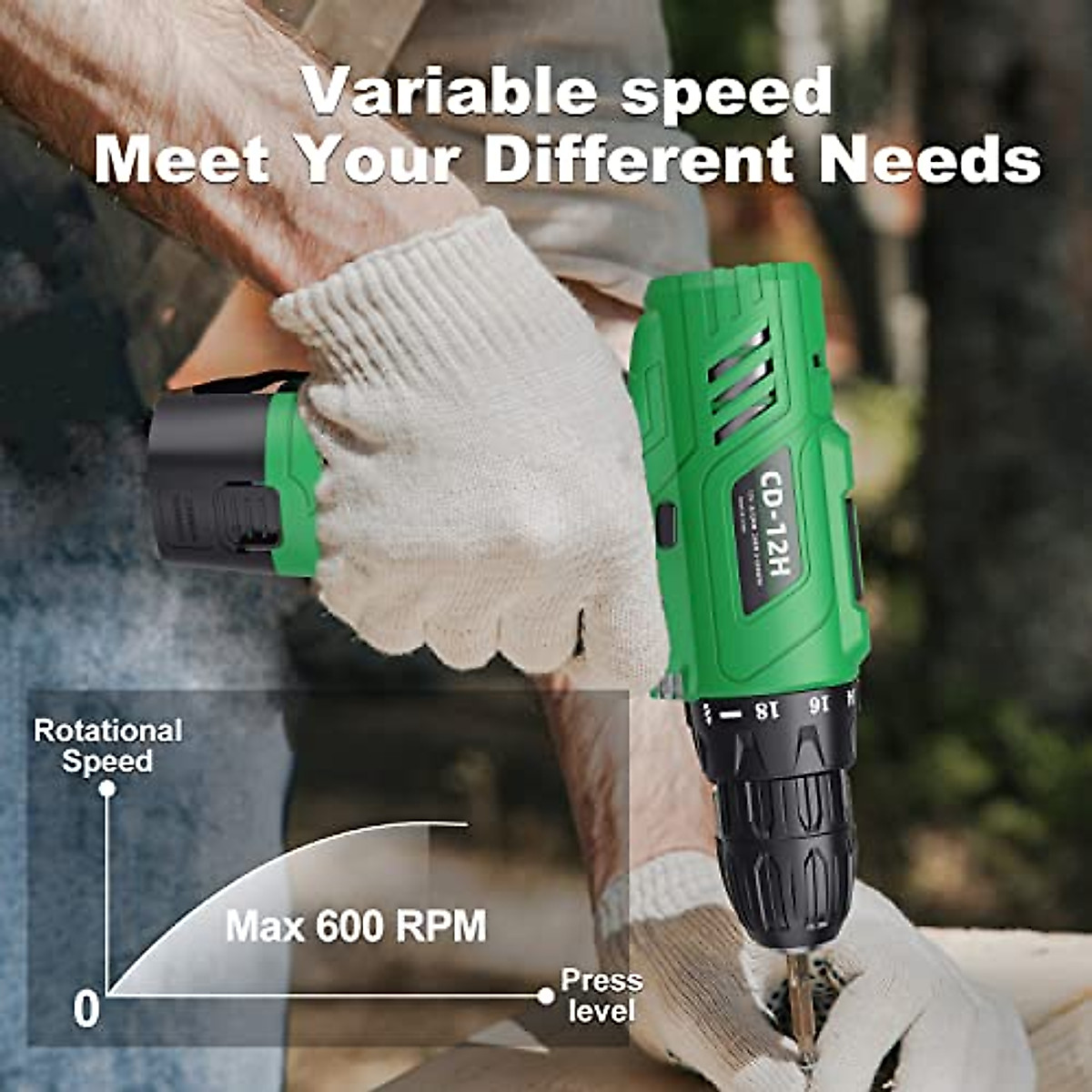 Tegatok Power Drill Cordless, 12V Cordless Drill with Battery and Charger, Electric Drill with Variable Speed and 18+1 Torque Setting, 25 Drill Bits for Drilling and Screwing