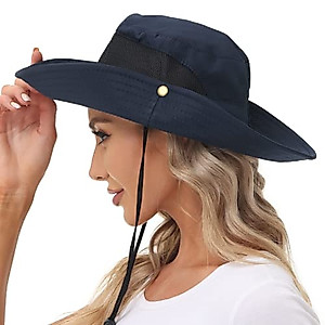 Sun Hat Women-Wide Brim Hiking Hat Women UV Protection Gardening Hat, Foldable & Waterproof Fishing Hat for Women Navy Blue
