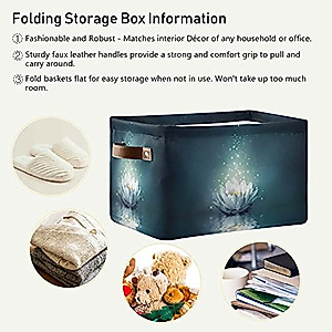 Rectangular Storage Bin Cube Magic Lotus Floral Foldable Organizer Basket with Handles, Glowing Waterlily Flower Floating On Pond Artwork Collapsible Storage Box Kid Toy Shelf Closet Nursery