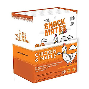 The New Primal Snack Mates Chicken & Maple Sticks, Gluten Free Healthy Snacks for Kids, Low Sugar High Protein Kids Snack for School, Mini Paleo Jerky Meat Stick, 7g Protein, 50 Calories, 40 Pack