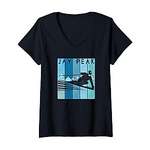 Womens Retro Jay Peak, Vermont Design - Vintage Snow Ski V-Neck T-Shirt