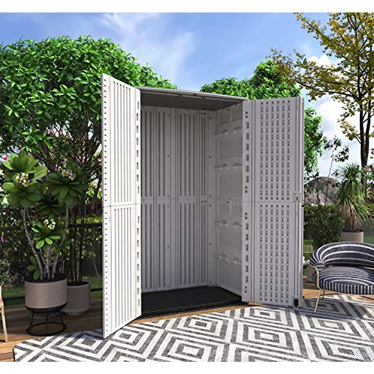 HOMSPARK Vertical Storage Shed Weather Resistance, Double-layer Outdoor Storage Cabinet Multi-purpose for Backyards and Patios Accessories, (50 in. L x 29 in. W x 82 in. H, 52 Cubic Feet, Light Beige)