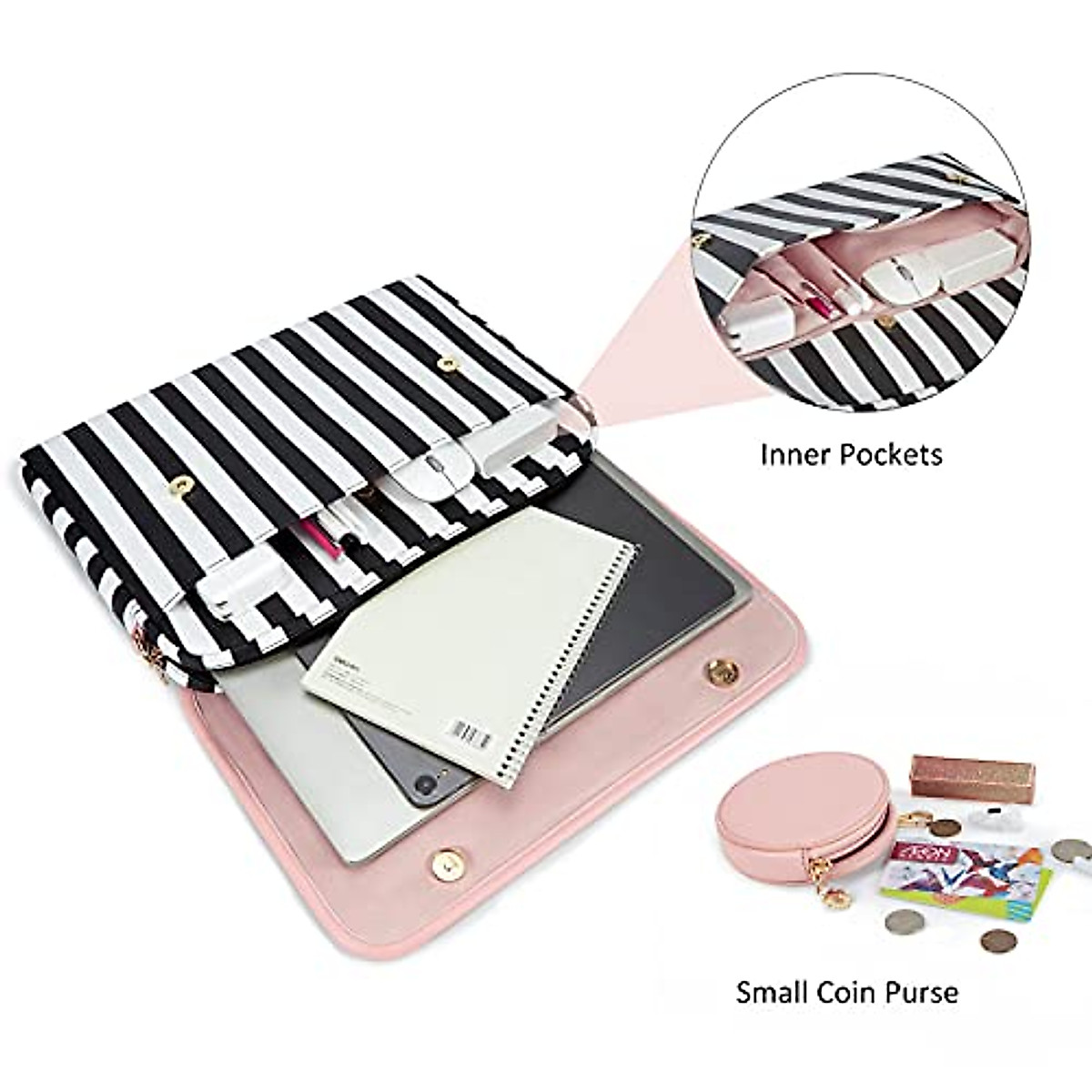 ECOSUSI Laptop Bag for 13-15 inch Notebook Compatible with MacBook Air/Pro M1 M2, Leather Slim Laptop Case Briefcase Computer Protective Sleeve