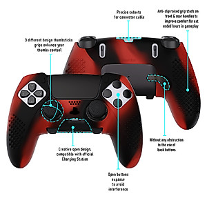 PlayVital 3D Studded Edition Anti-Slip Silicone Cover Case for ps5 Edge Controller, Soft Rubber Protector Skin for ps5 Edge Wireless Controller with 6 Thumb Grip Caps - Red & Black