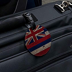 Rustic Distressed Hawaii State Flag Round Leather Luggage Card Carry-On ID Tag