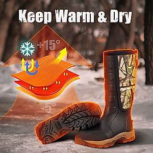TIDEWE Hunting Boots Snake Proof for Men, Waterproof Insulated Warm Rubber Boots with Steel Shank, 5mm Neoprene Warm Durable Lightweight Outdoor Boots, Durable Work Boots for Farming Gardening Fishing