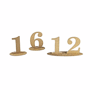 Fun Express - 1-12 Gold Glitter Table Numbers for Wedding - Party Supplies - Favors - Placecards and Holders - Wedding - 12 Pieces