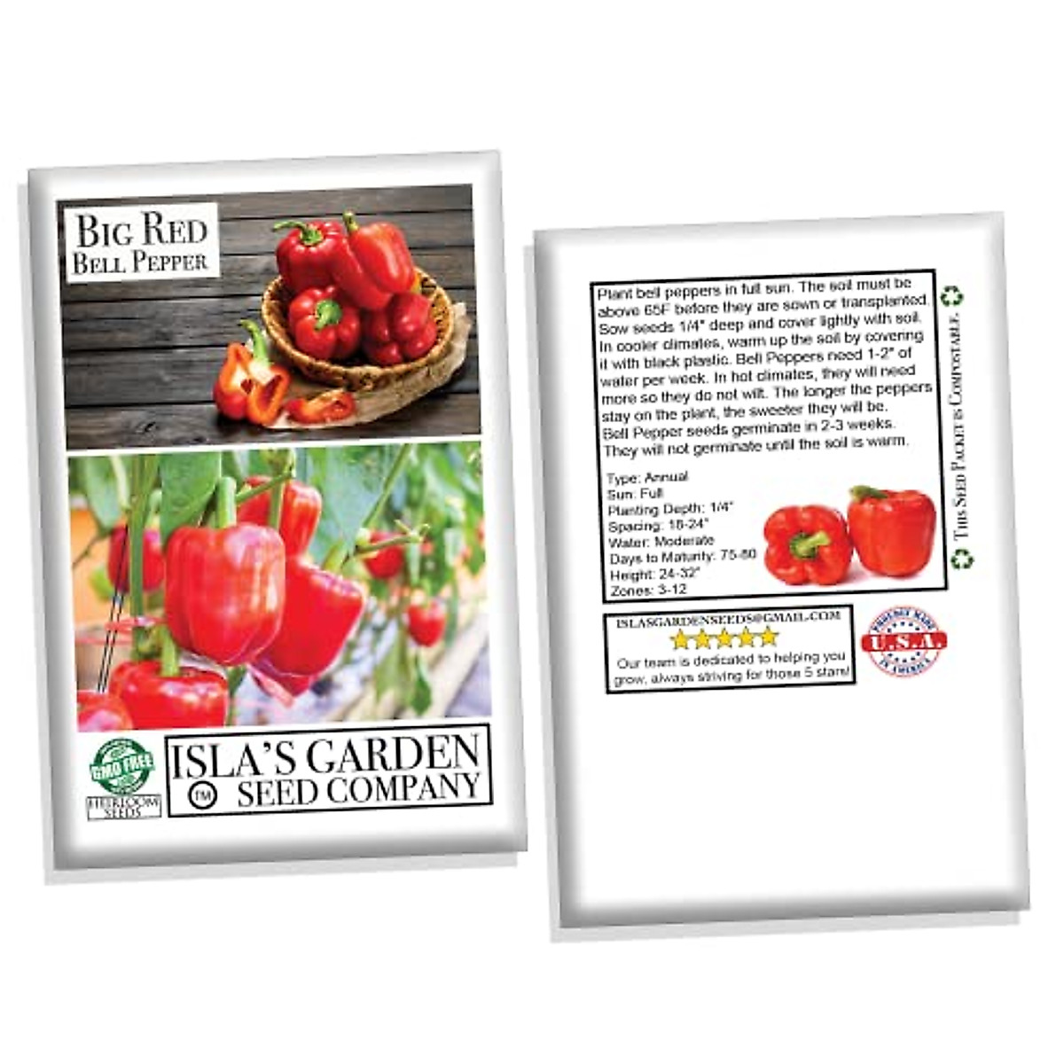 Big Red Bell Pepper Seeds for Planting, 50+ Heirloom Seeds Per Packet, (Isla's Garden Seeds), Non GMO Seeds, Botanical Name: Capsicum annuum, Great Home Garden Gift