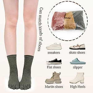 Ech.Apr 5-Pairs Toe Socks for Women,Cotton Athletic Running Women's Toe Socks 5 Fingers,Colored Cute Comfort