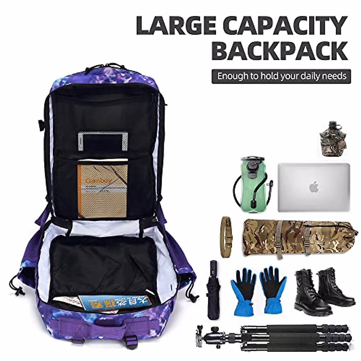 TianYaOutDoor 45L Tactical Assault Backpack with Molle Waterproof backpack Rucksack for Hiking Travelling Tactical Backpacks (Purple Camo)