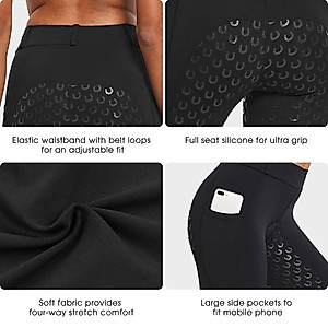 FitsT4 Sports Women's Full Seat Riding Tights Active Silicon Grip Horse Riding Tights Equestrian Breeches Black Size M