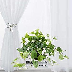 LOYWREE Artificial Plants in Pots, Faux Pothos Indoor Green Realistic Fake Plant for Home Office Garden Decoration - Black Pot