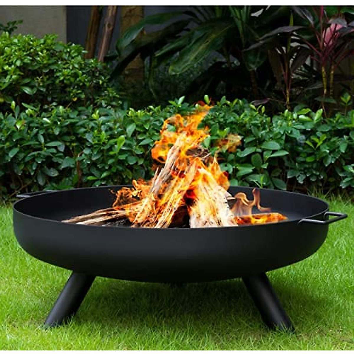LEAYAN Garden Fire Pit Grill Bowl Grill Barbecue Rack Fire Pit Outdoor Wood Burning Fire Bowl 28in with A Drain Hole Fireplace Extra Deep Large Round Cast Iron