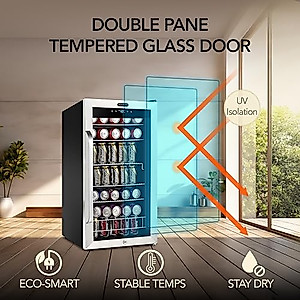 Whynter Beverage Refrigerator with Glass, 136-Can Cu. Ft. Drink Mini Fridge with Lock and Digital Control, BR-1211DS, 3.4 Cubic Feet, Stainless Steel Door/Black Sides