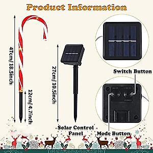 Christmas Candy Cane Lights,Christmas Decoration， Waterproof Solar Powered Garden Light， 5Pcs Lamp Christmas Lawn Candy Cane String Lights， Home for Outdoor Garden Decor