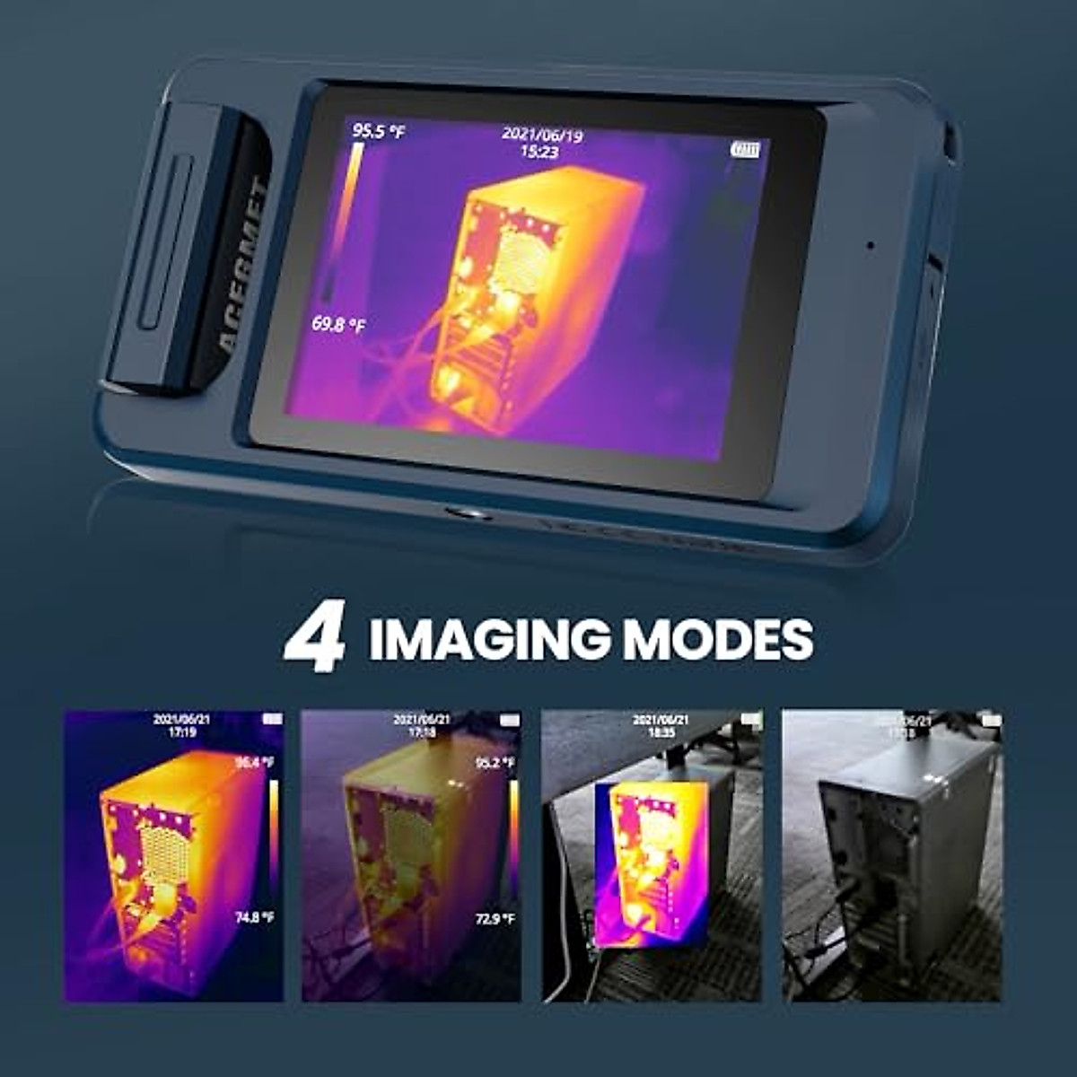 ACEGMET P200 Thermal Camera, 90° Rotating Lens Thermal Imaging Camera with 2MP Visual Camera, 240 x 180 IR Resolution Infrared Camera, 20Hz, 3.5" Touch Screen Thermal Imager, -4°F~1022°F, IP54