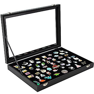 Pin Display Case, Dustproof Pin Collection Showcase Storage Organizer Box, for Enamel Pin, Pin Badge, Military Medals, Beach Tags, Jewelry Pins (Black Color)