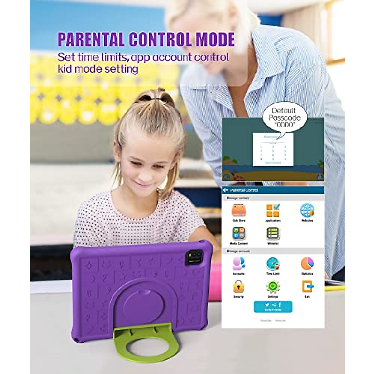 Kids Tablet,10inch Tablet for Kids,WiFi Kids Tablets Android 12 Toddler Tablet with Dual Camera 2MP+8MP,3GB+64GB,1280x800 HD IPS Touch screen,Pre-Installed Parental Control Kid-Proof Case (Purple)