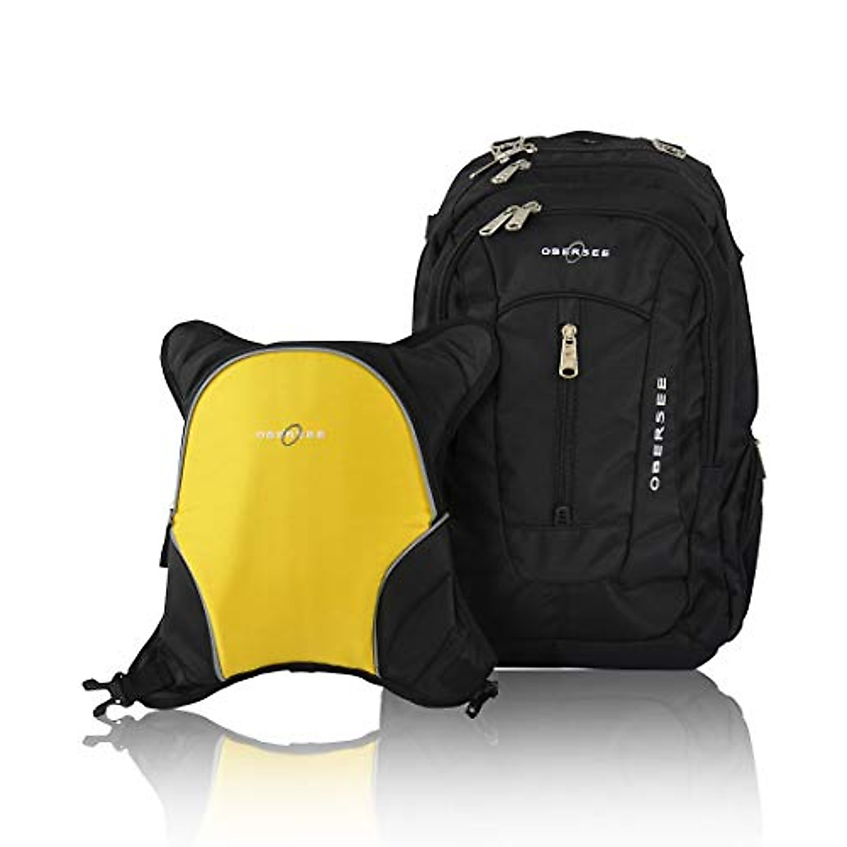 Bern Diaper Backpack, Shoulder Baby Bag, With Food Cooler, Clip to Stroller (Black/Yellow)